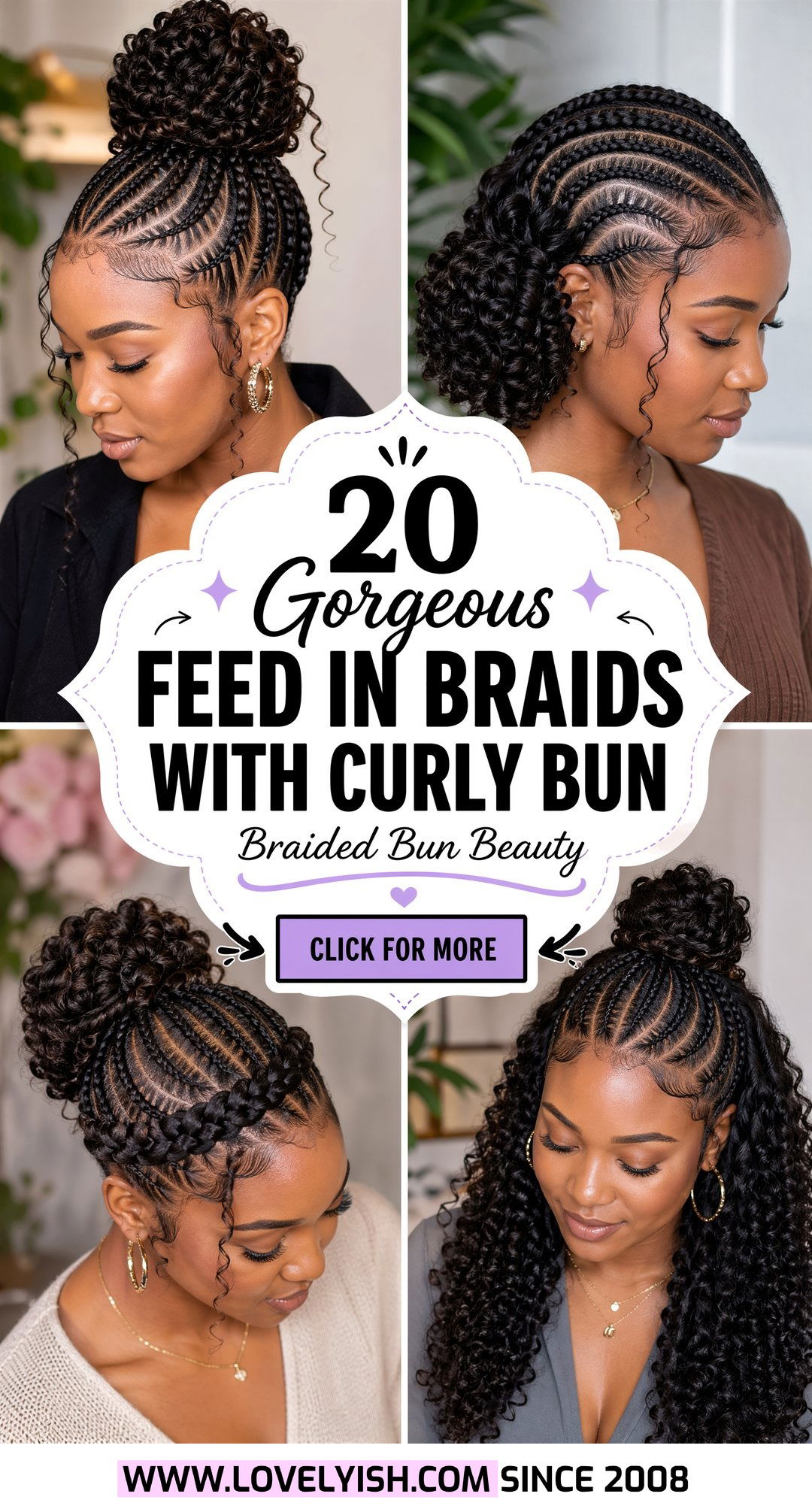 20 Gorgeous Feed In Braids With Curly Bun Looks for Any Event – Lovelyish