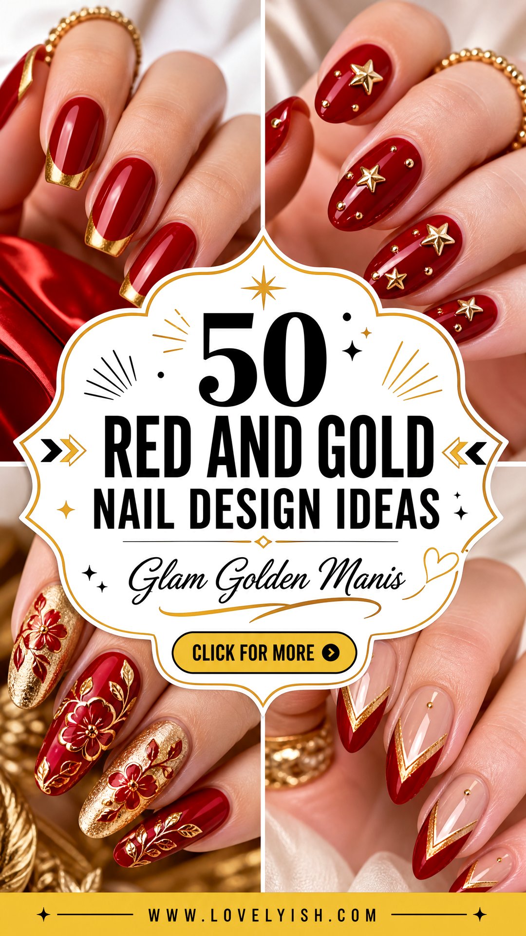 50 Red and Gold Nail Design Ideas for Glam Manis – Lovelyish